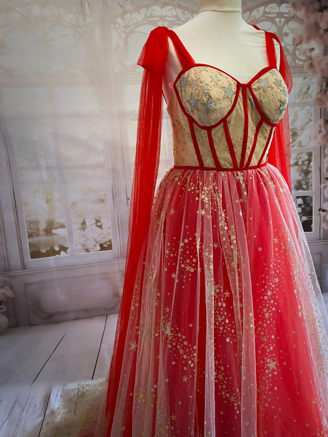 Fantasy Wedding Dress, Prom Dress,, Red Stars Tulle Gown - Etsy