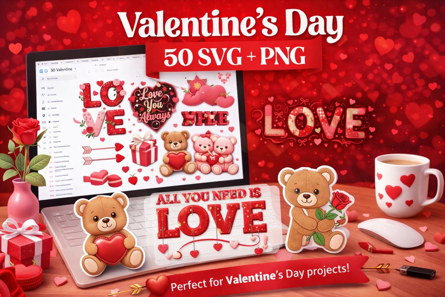 Valentine's Day SVG Bundle: Teddy Bears, Hearts, Love Quotes (50 Files ...