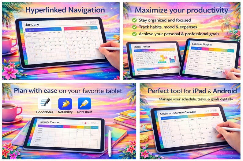 Digital Planner Undated Bundle 2026 -27 Yearly Planner Daily Weekly ...