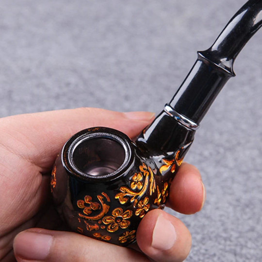 Engraved Resin Bakelite Smoking Pipe British Retro Style Pipe Tobacco ...