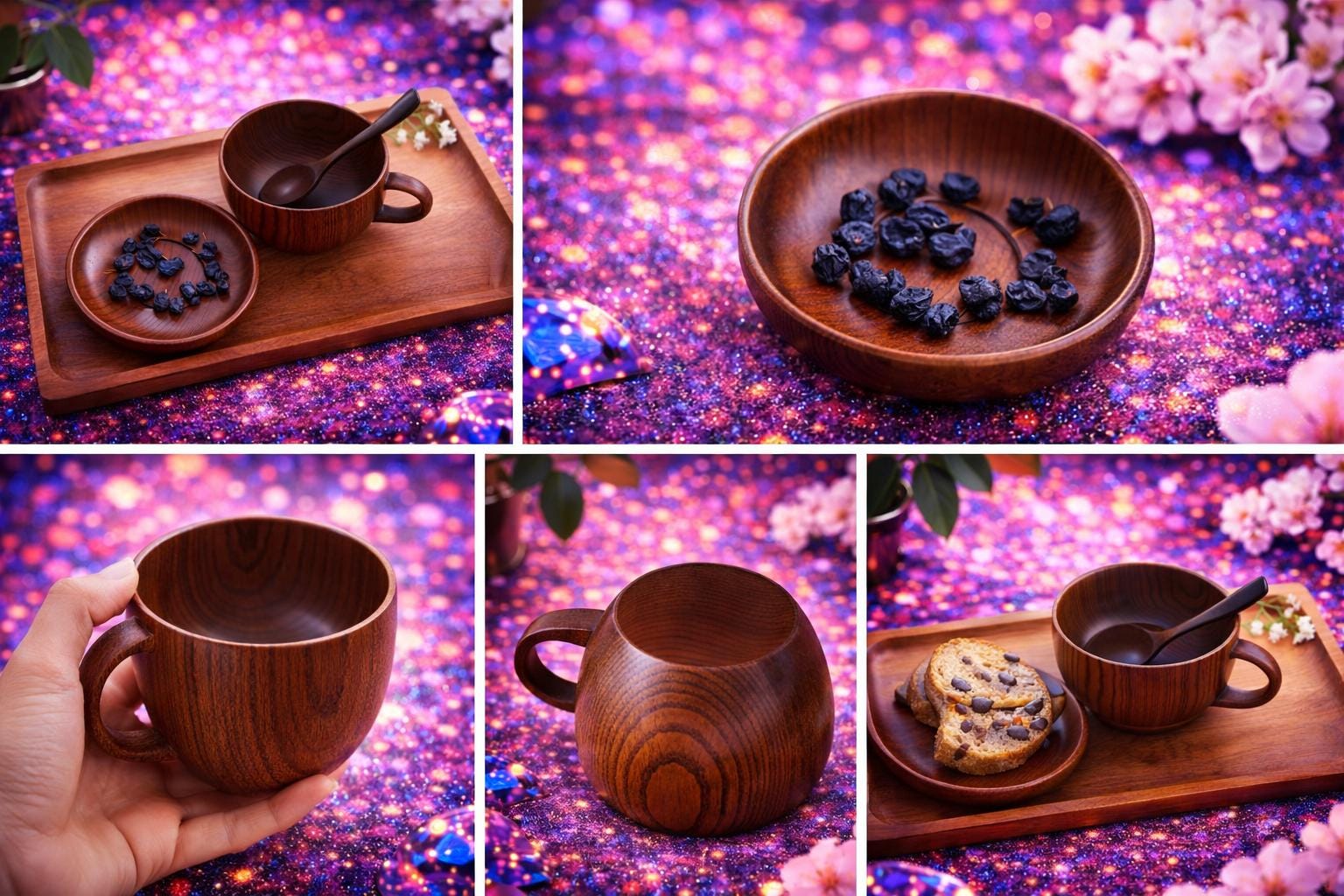 Wooden Coffee Cup Set - Minimalist Kitchen, Natural Wood, Gift for Her ...