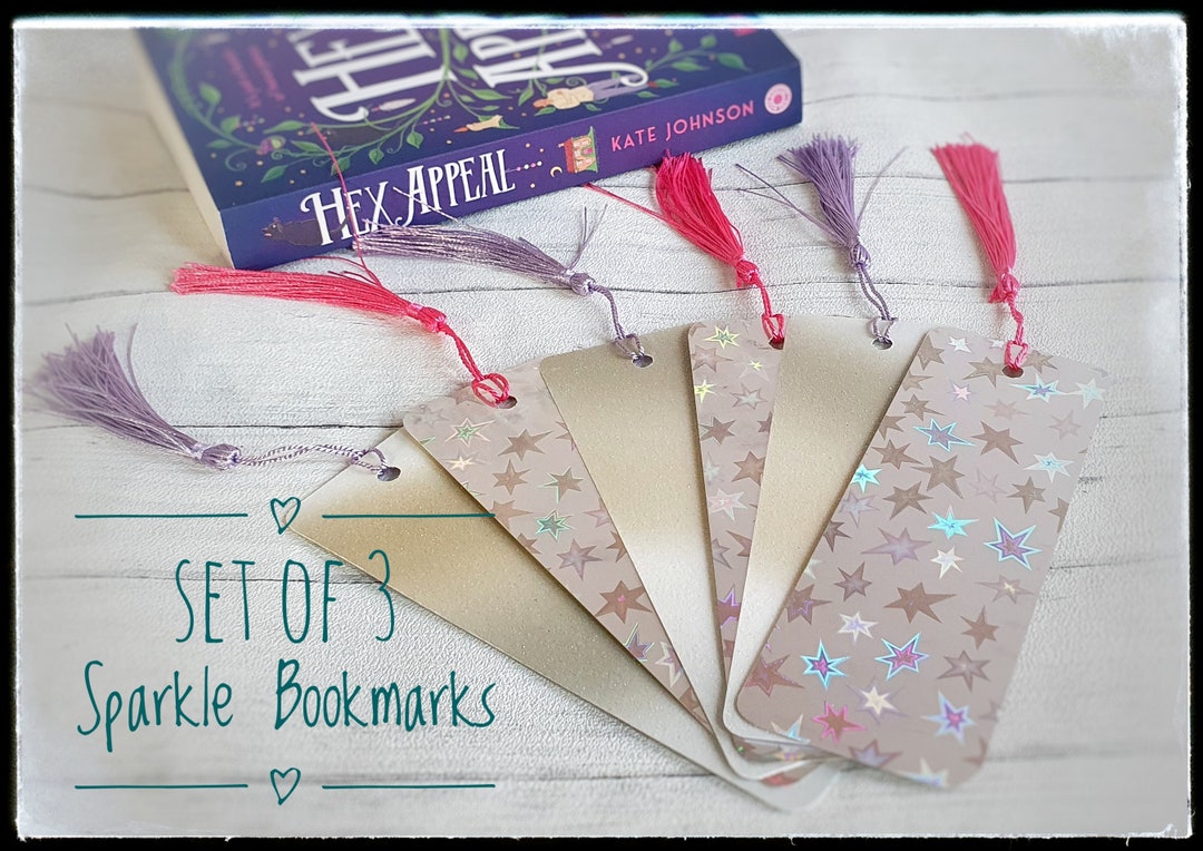 Set of 3 Sparkle Bookmarks Glitter Silver Stars Shiny Tassles Gift ...