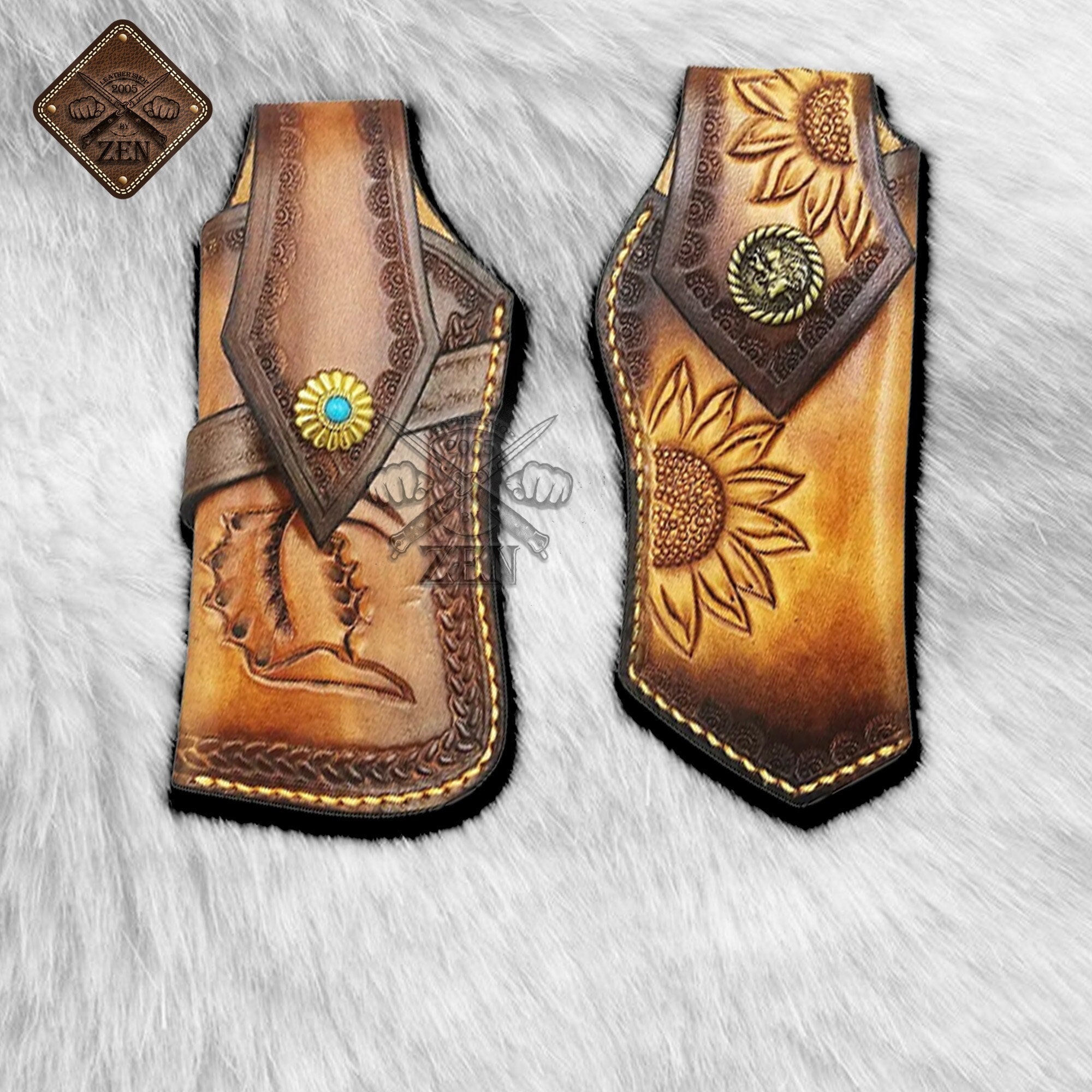 6 Inch Handmade Leather Knife Sheath for Folding Knife Hunting Pocket ...