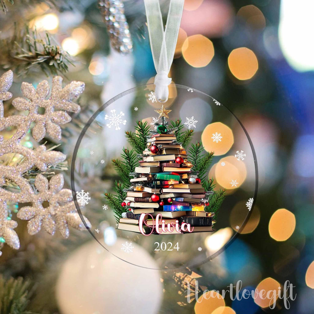 Personalized Christmas Book Tree Ornament 2024, Custom Bookish Ornament ...