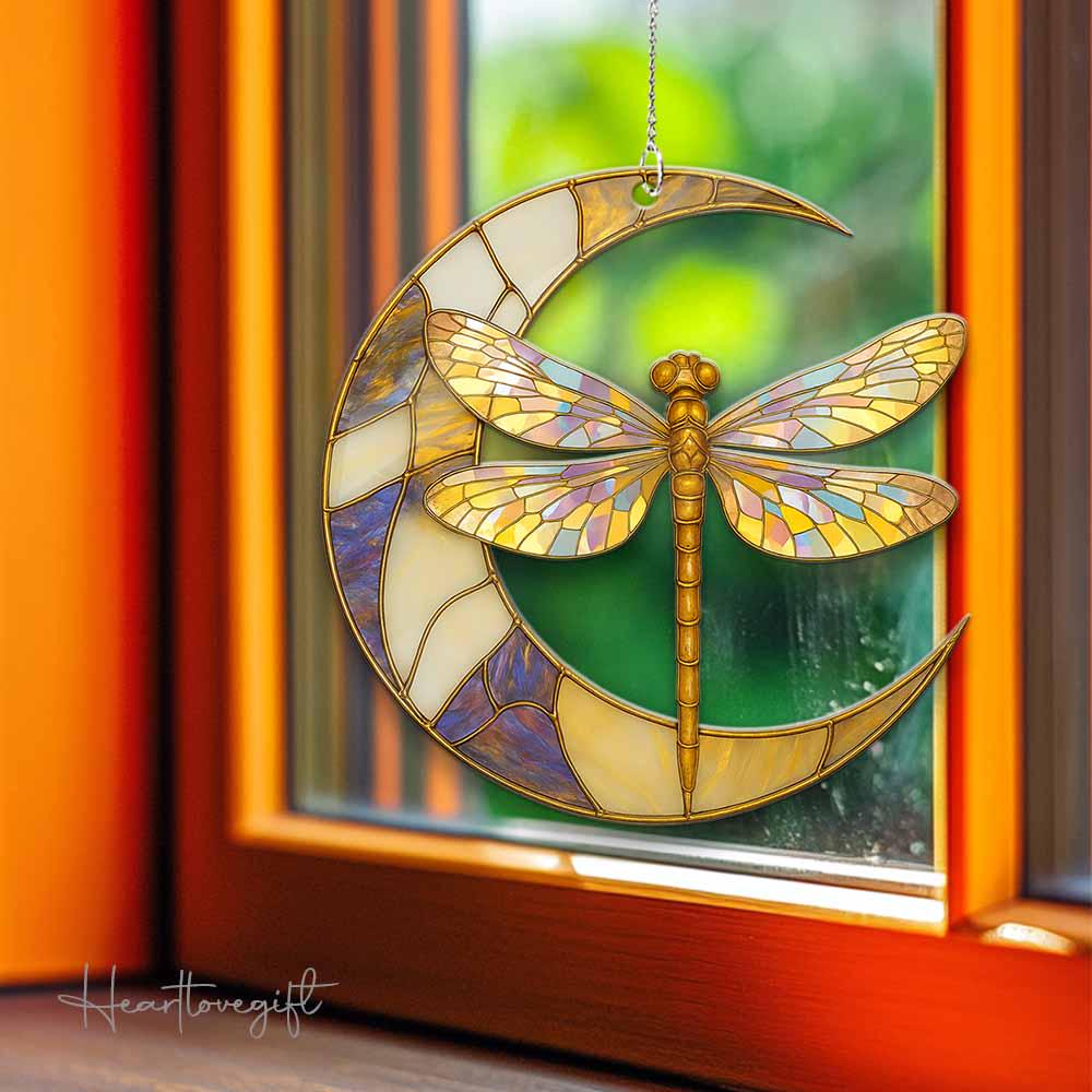 Dragonfly Acrylic Suncatcher Window Hanging, Dragonfly Moon Hanging ...