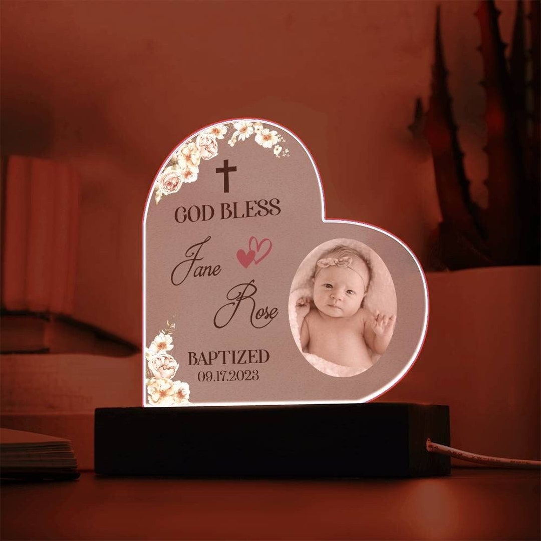 Personalized Baptism Heart Acrylic Plaque, Baptism Gift for Baby Girl ...