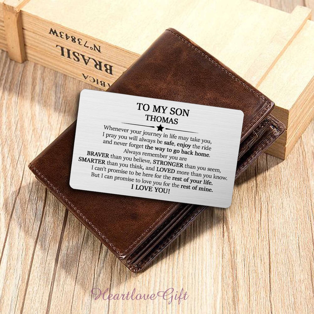 Son Gift Engraved Wallet Card, Sentimental Keepsake Metal Wallet Card ...