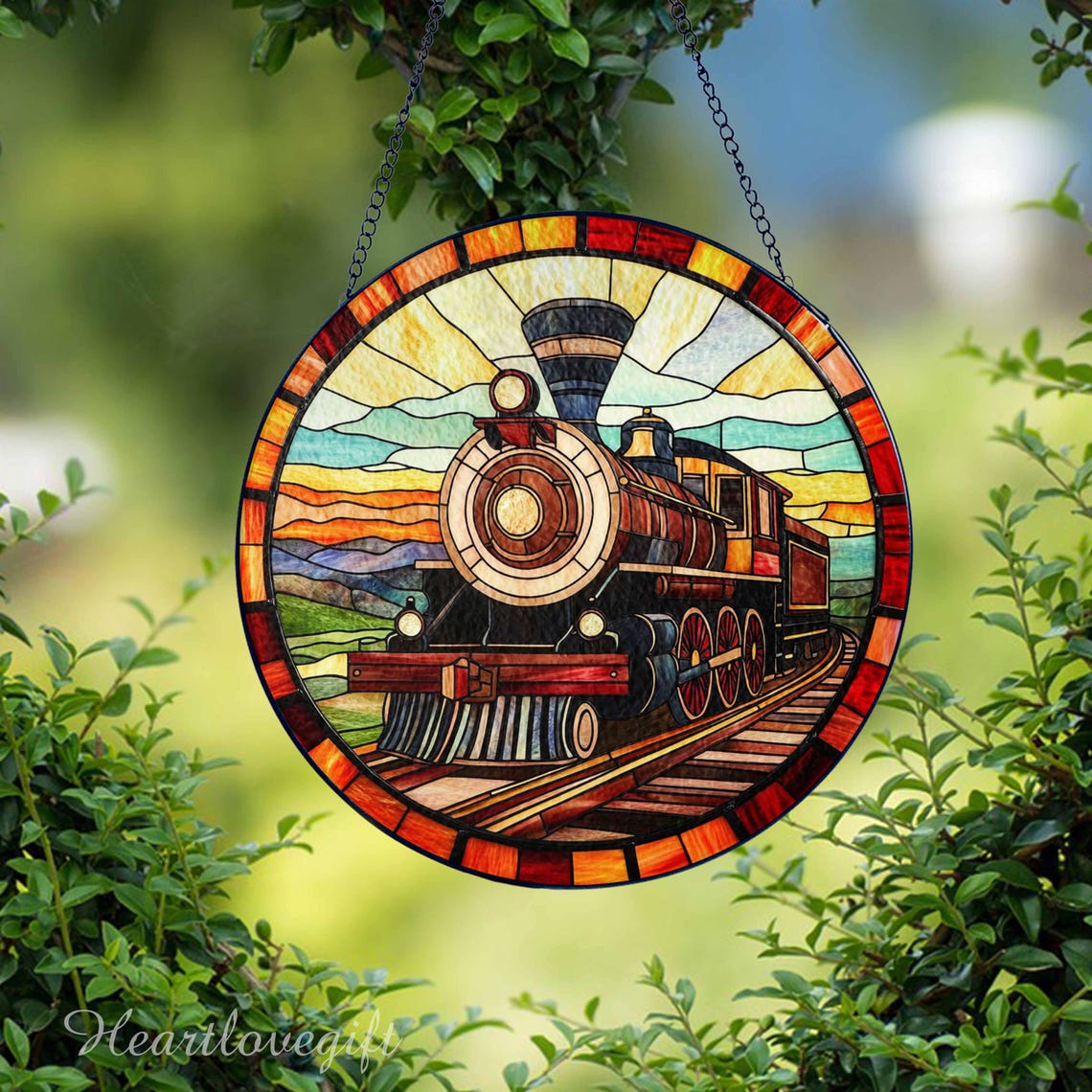 Train Faux Stained Glass Suncatcher, Train Window Hangings for Garden ...