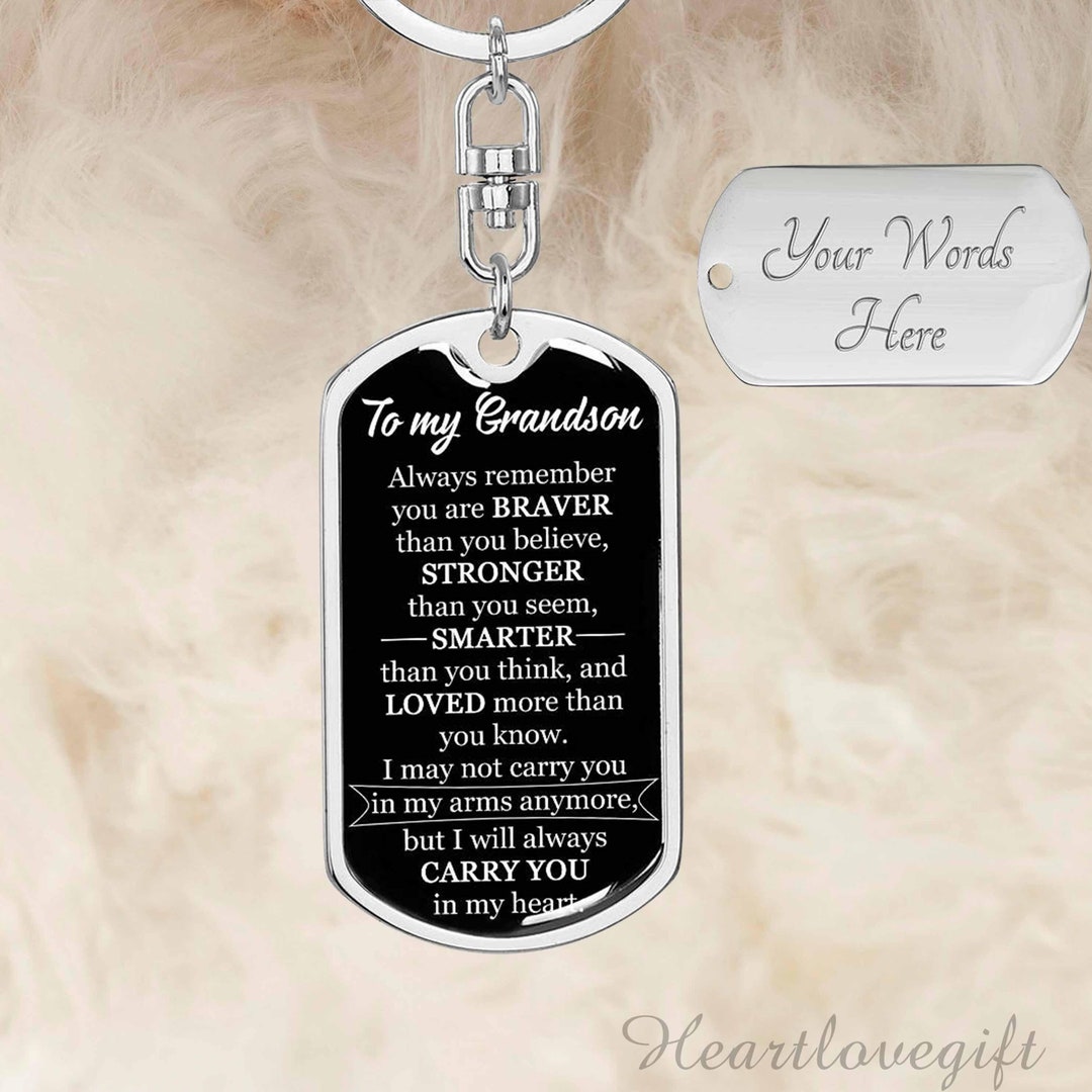 To Grandson Keychain From Grandma, Personalized Keyring for Grandson ...