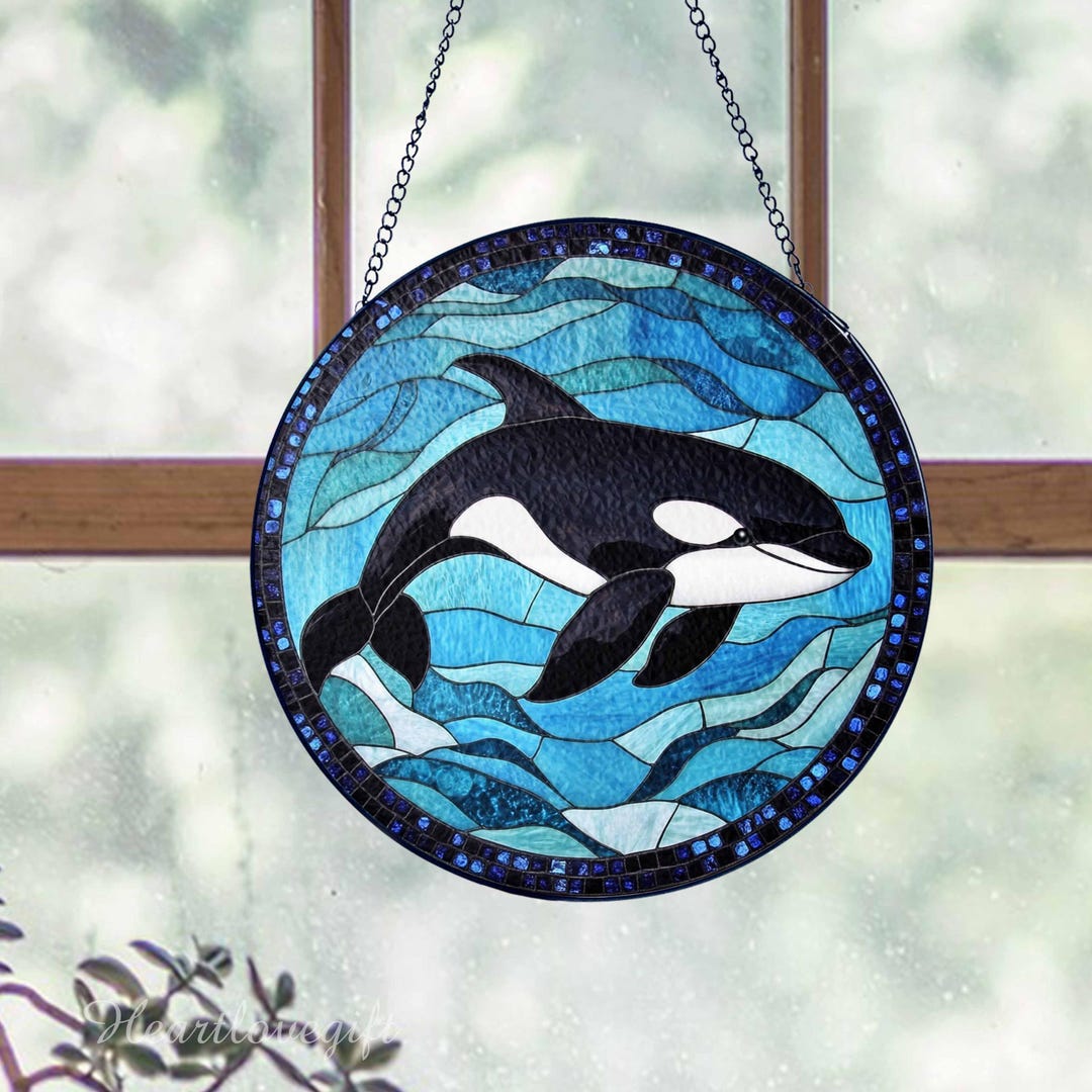 Orca Stained Glass Suncatcher, Stunning Killer Whale Suncatcher, Orca ...
