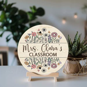 Personalized Floral Teacher Door Hanger, Teacher Custom Name Sign ...