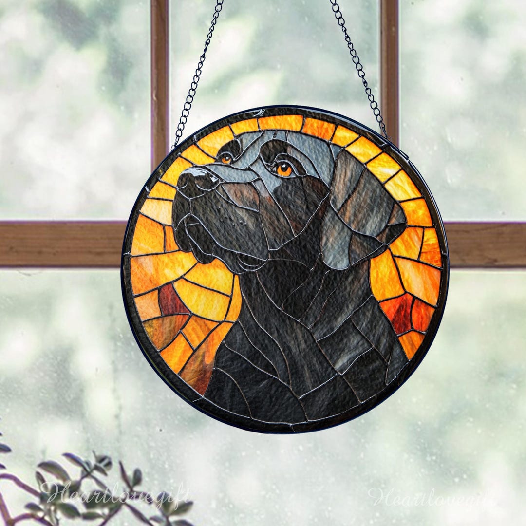 Black Labrador Stained Glass Suncatcher, Labrador Retriever Window ...