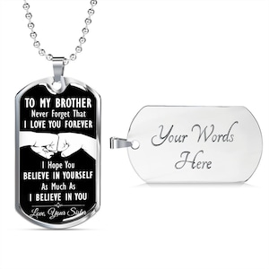 To My Brother Dog Tag Necklace/birthday Gift for Brother From Sister ...