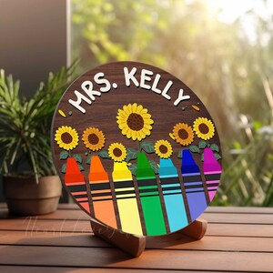 Custom Teacher Door Sign, Sunflower Classroom Door Hanger, Teacher Name ...
