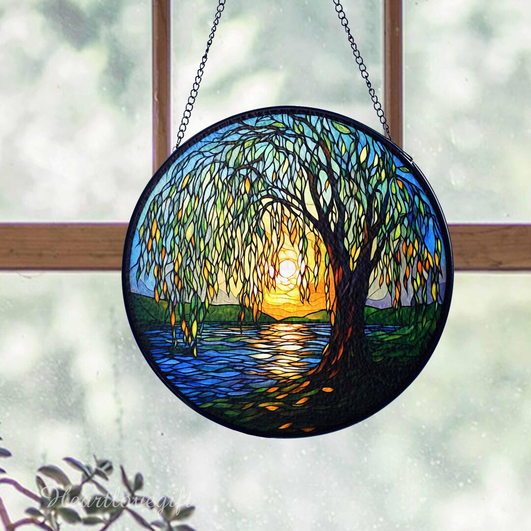 Weeping Willow Stained Glass Suncatcher, Willow Window Hanging Decor ...