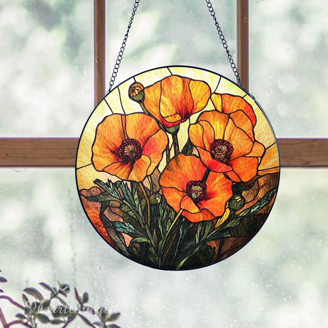 California Poppy Stained Glass Suncatcher, California Poppy Stained ...