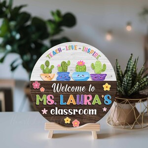 Custom Classroom Wooden Sign, Cute Cactus Teacher Door Sign, Back to ...