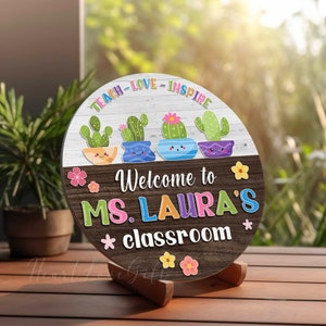 Custom Classroom Wooden Sign, Cute Cactus Teacher Door Sign, Back to ...