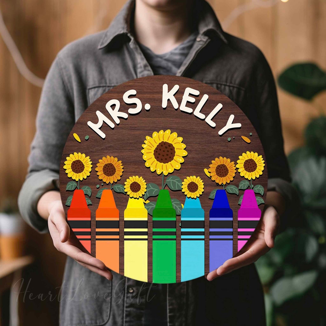 Custom Teacher Door Sign, Sunflower Classroom Door Hanger, Teacher Name ...