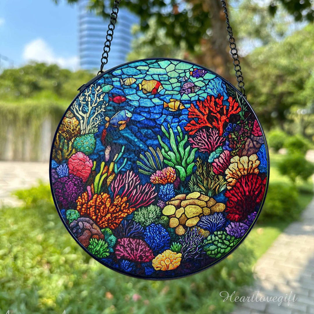 Coral Reef Stained Glass Suncatcher Gift, Scuba Diving Suncatcher Gifts ...