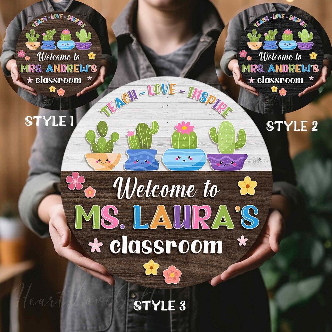 Custom Classroom Wooden Sign, Cute Cactus Teacher Door Sign, Back to ...