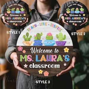 Custom Classroom Wooden Sign, Cute Cactus Teacher Door Sign, Back to ...