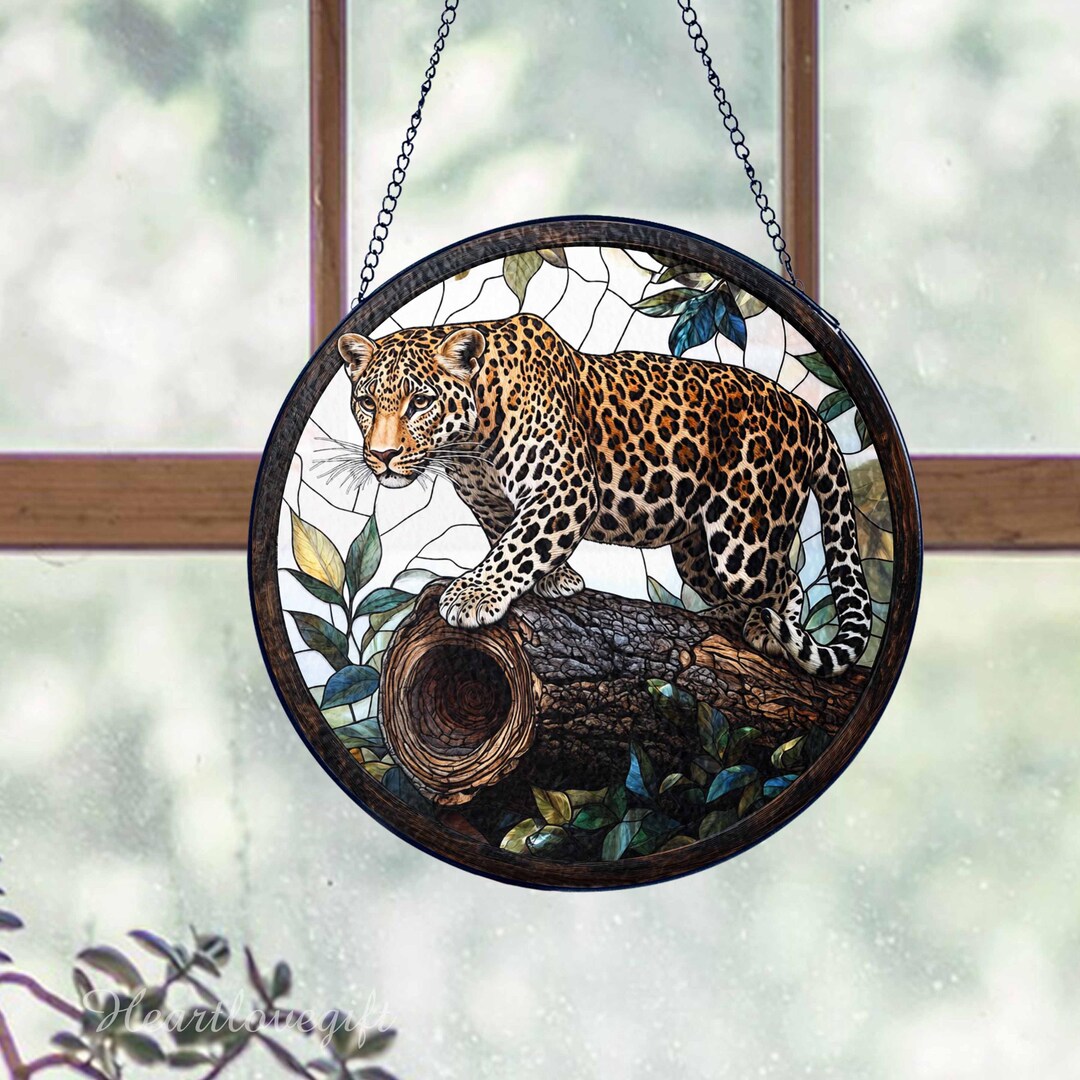 Leopard Stained Glass Suncatcher, Leopard Window Hanging Gift, Stunning ...