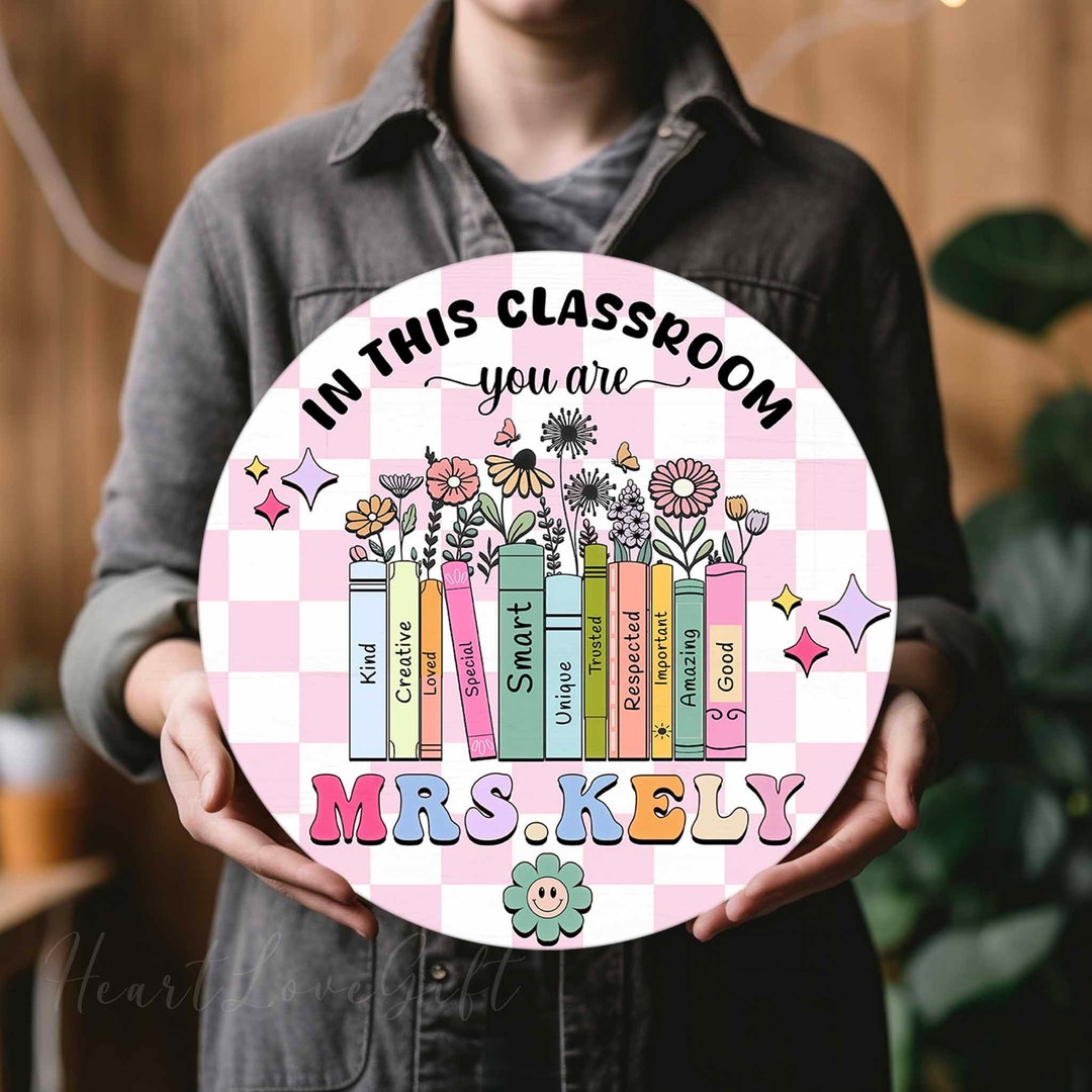Personalized Teacher Door Sign, Groovy Classroom Decor, Personalized ...