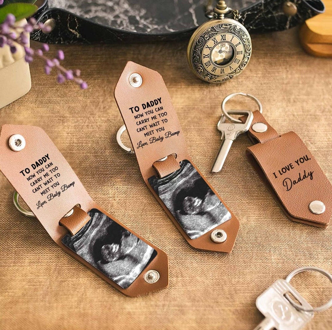 Personalized Leather Photo Keychain Gift for Daddy/ultrasound Baby ...