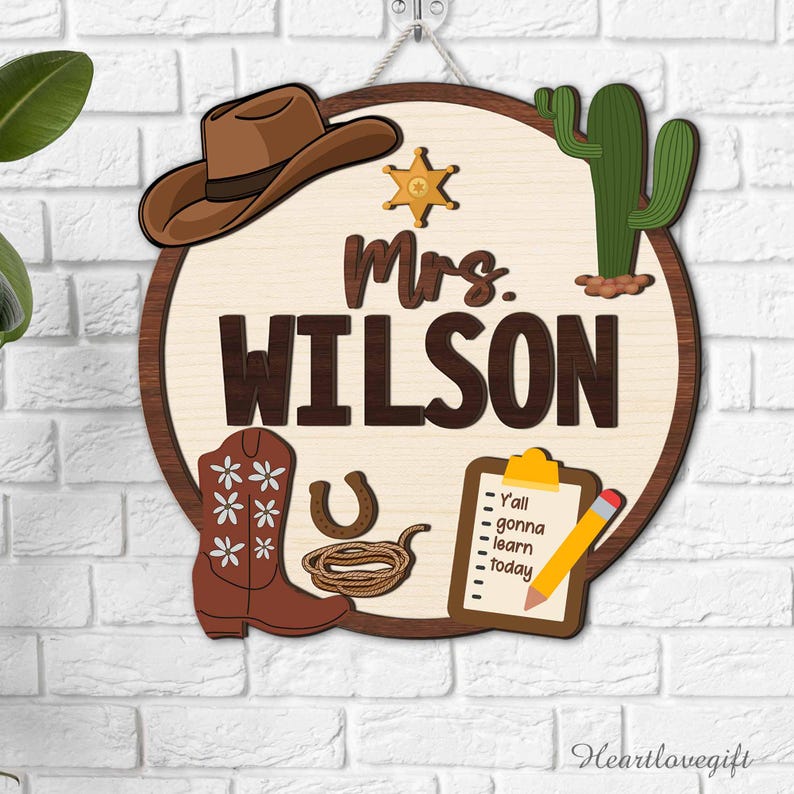 Custom Western Teacher 3D Door Sign, Western Classroom Decor, Cowgirl ...