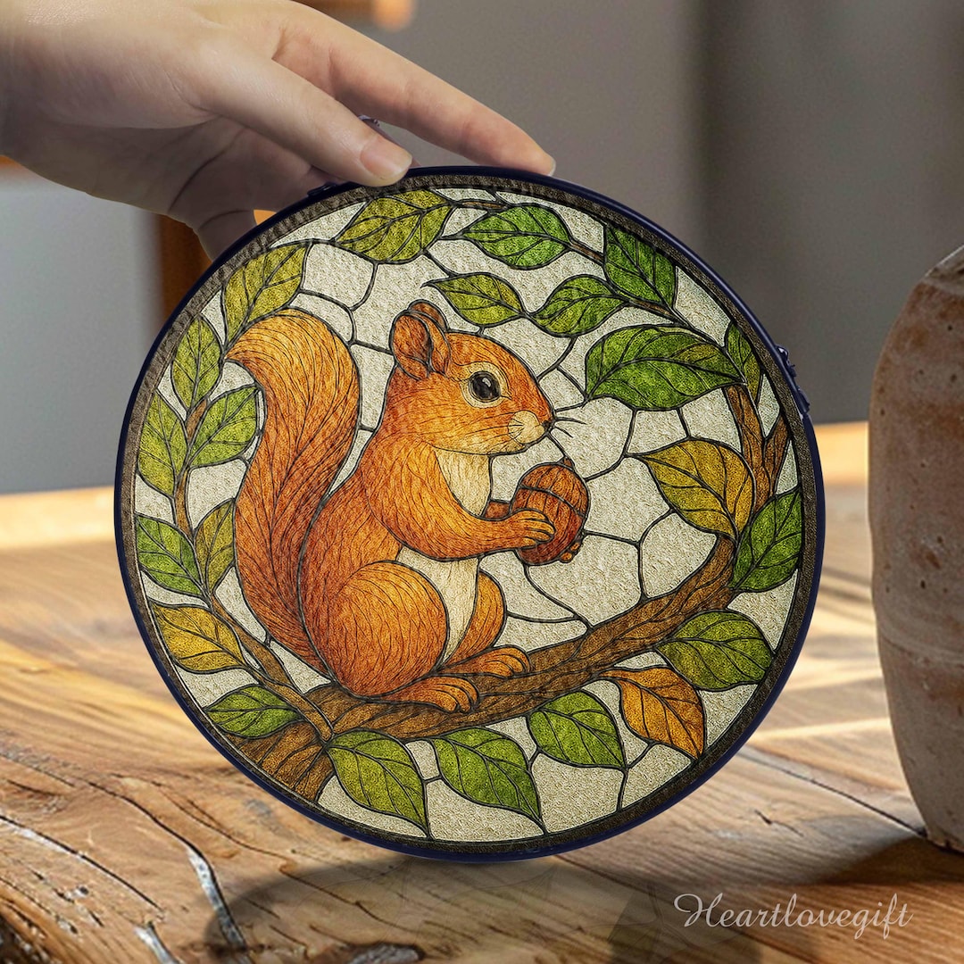 Squirrel Painted Stained Glass Suncatcher, Squirrel Window Hanging ...