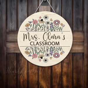Personalized Floral Teacher Door Hanger, Teacher Custom Name Sign ...