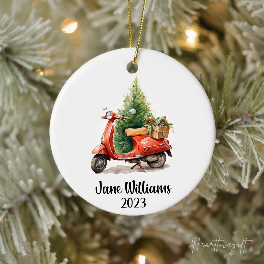 Red Moped Scooter Christmas Ornament Personalized, Riding Scooter ...