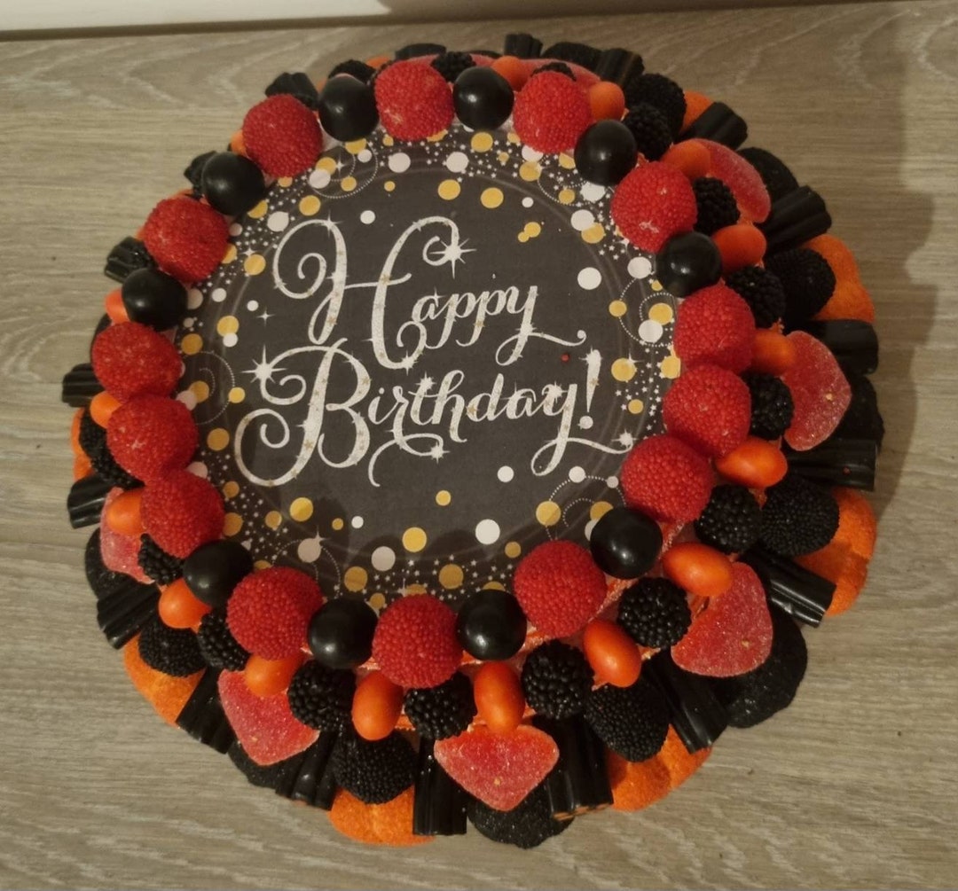 Black and Red Happy Birthday Candy Cake, Adult Child, Personalized ...
