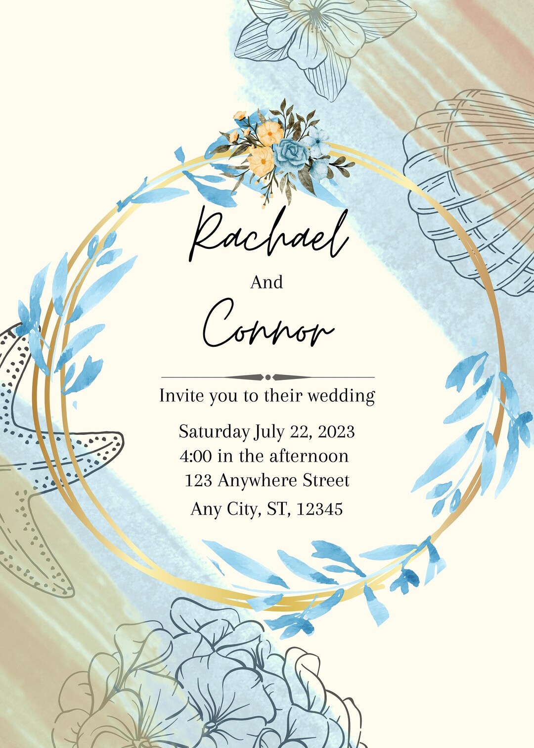 Summer Themed Wedding Invitation, RSVP and Details, Canva Printable ...