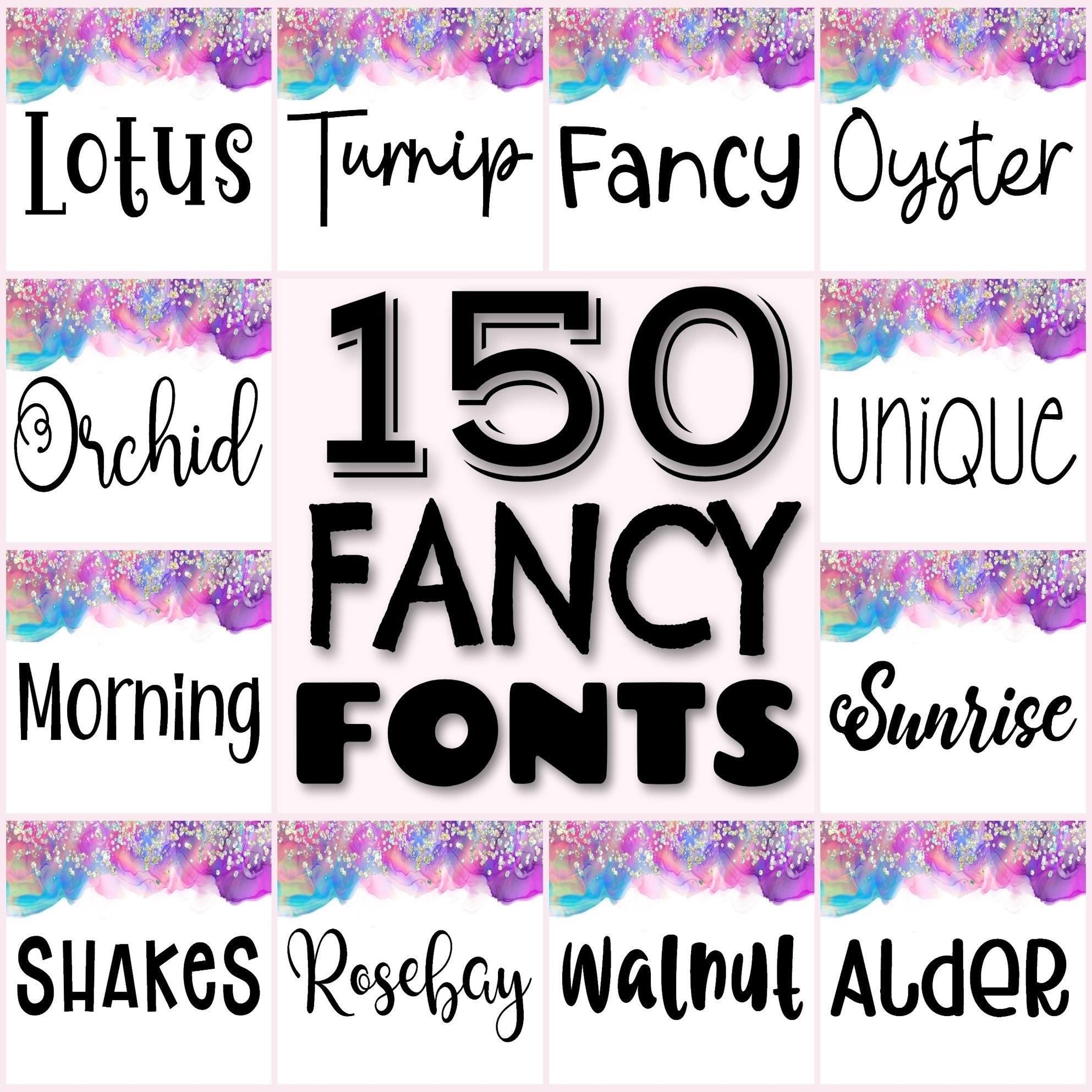 150 Fancy Fonts Bundle, Cute Fonts Pack, Luxurious Fonts, Digital ...