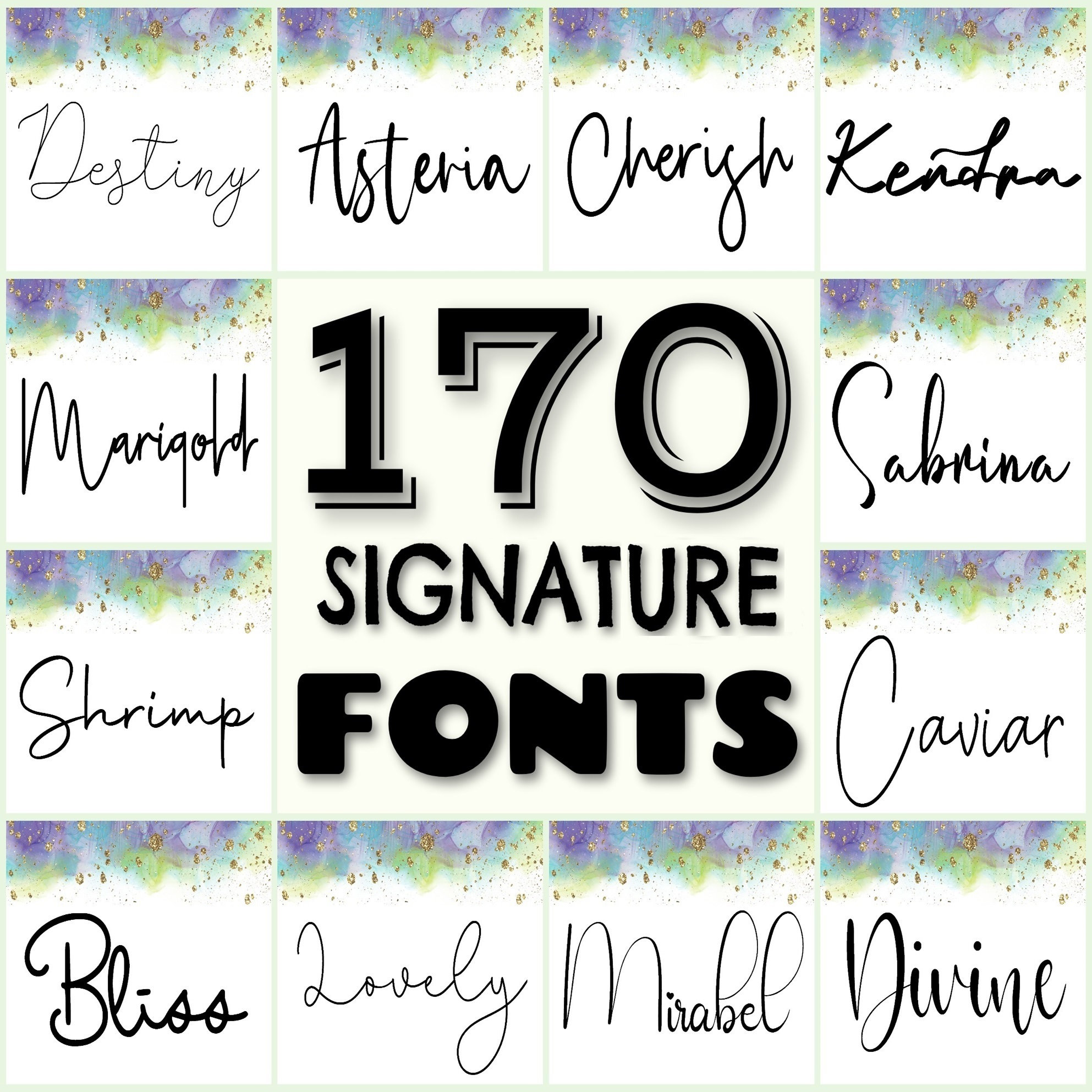 170 Signature Fonts Bundle, Thin Fonts, Script Font Pack, Cursive Font ...