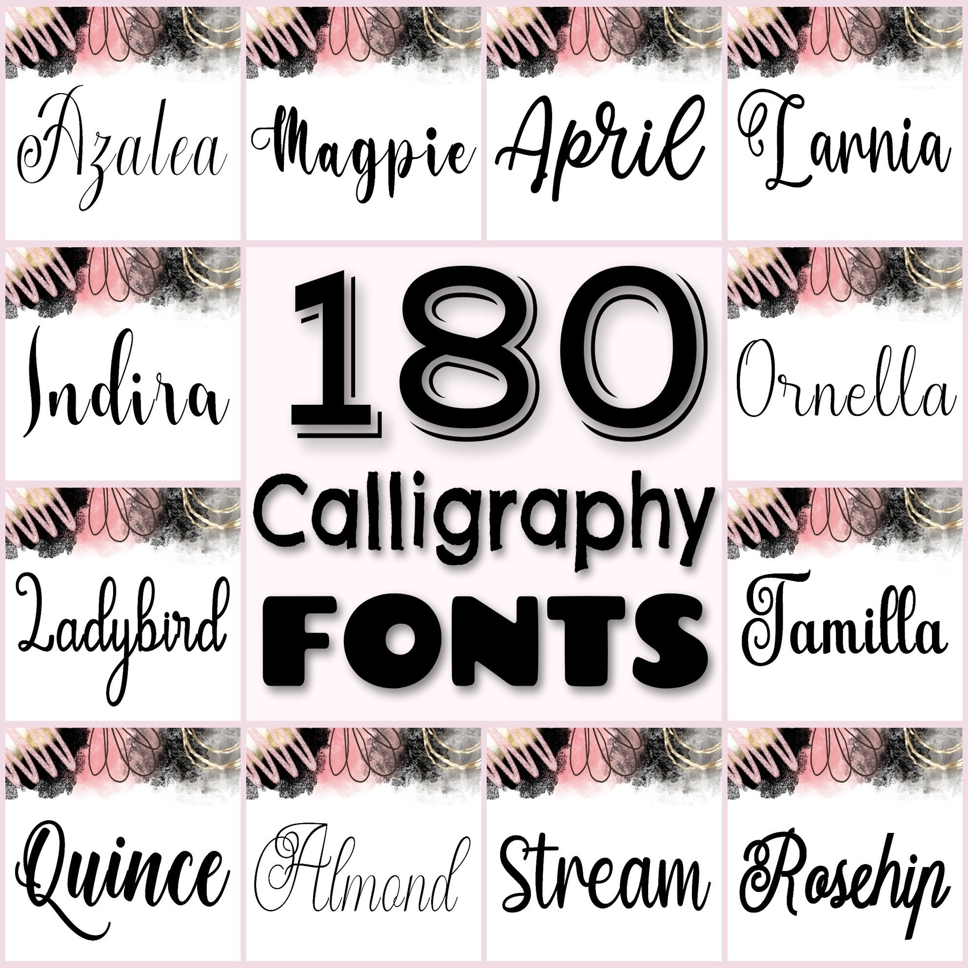 180 Calligraphy Fonts Bundle, Script Font Pack, Cursive Font Set ...