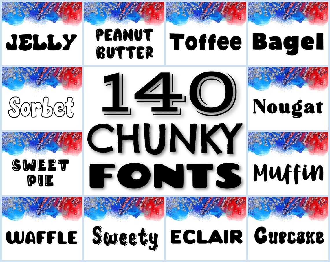 140 Chunky Fonts Bundle Bouncy Font Set Bold Font Pack - Etsy