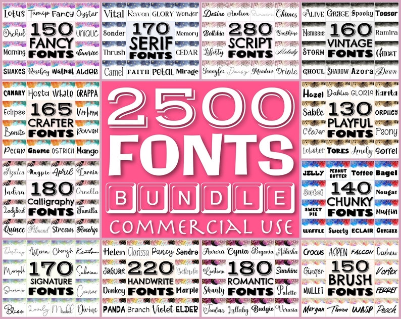 2500 Fonts Bundle Script Fonts Set Craft Fonts Pack - Etsy