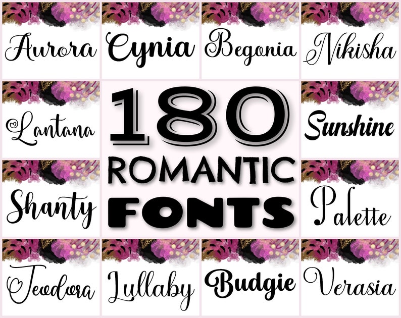 180 Romantic Font Bundle Wedding Fonts Script Font Pack - Etsy
