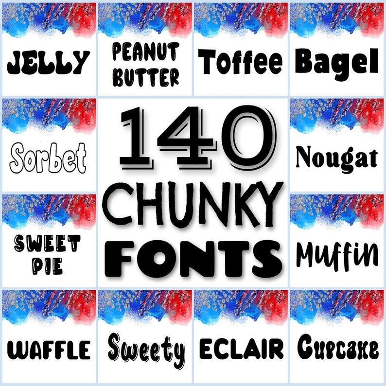 140 Chunky Font Bundle, Bubble Fonts, Retro Groovy Style, Bold Display ...