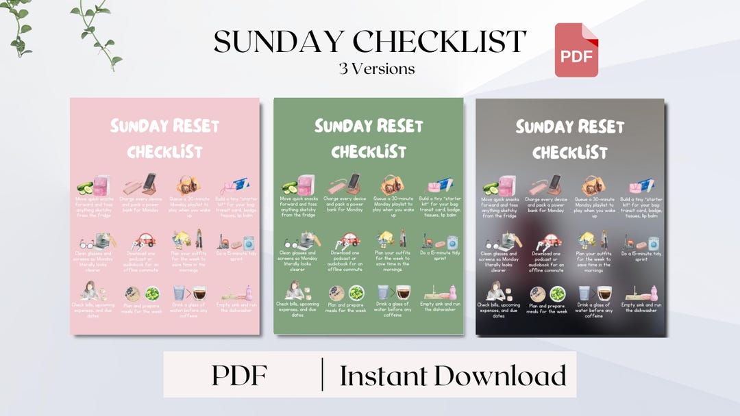 Sunday Reset Checklist Ready-to-print PDF File - Etsy