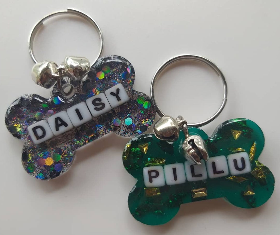Personalized Glitter Pet Tag, Custom Resin Pet ID Tag, Bone Shaped Tag ...