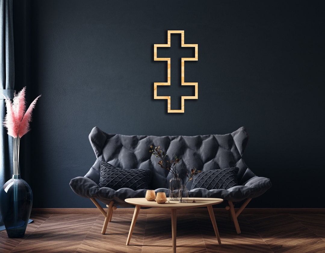 Double Cross of Lorraine Two-barred Wall Decor From Wood, Hanging Sign ...
