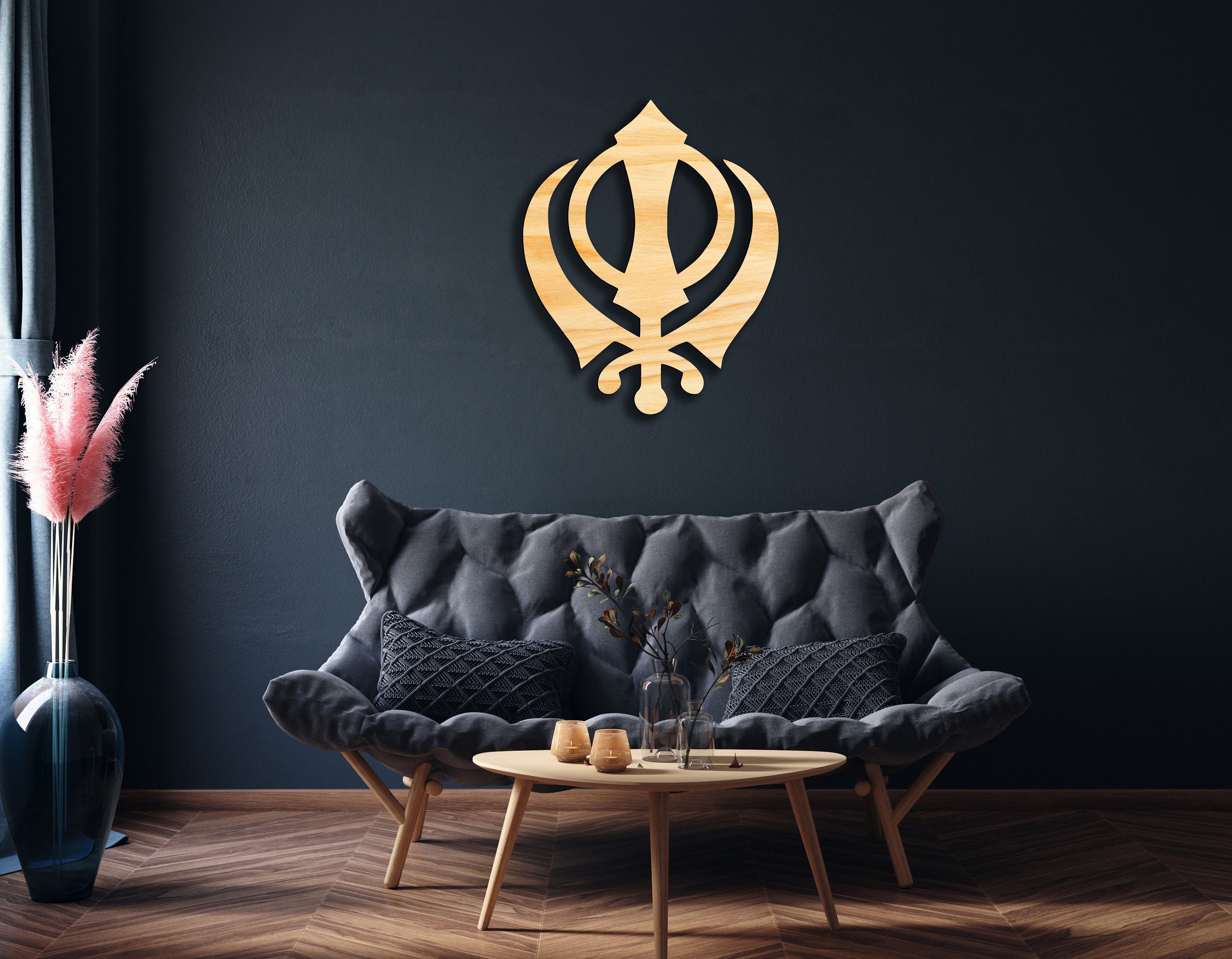 Khanda Wall Decor From Wood, Hanging Sign, Wooden Wall Art, Sword Wall ...
