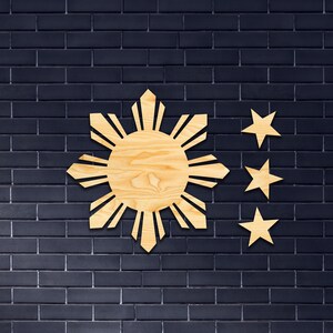 Philippine Sun and Stars Wall Decor From Wood, Hanging Sign, Wooden ...