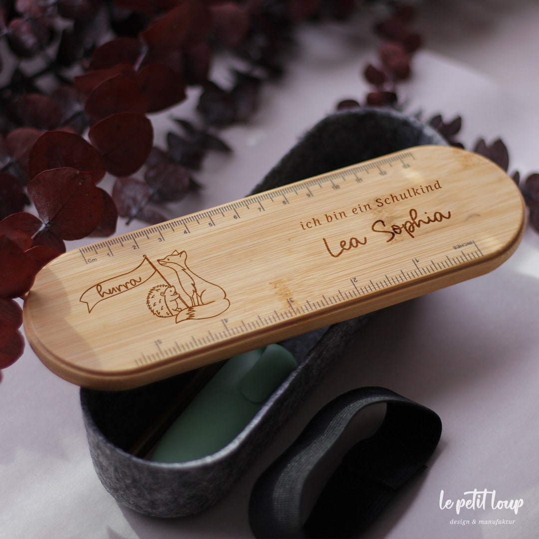 School Child Pen Box Made of Felt and Bamboo Pencil Case - Etsy