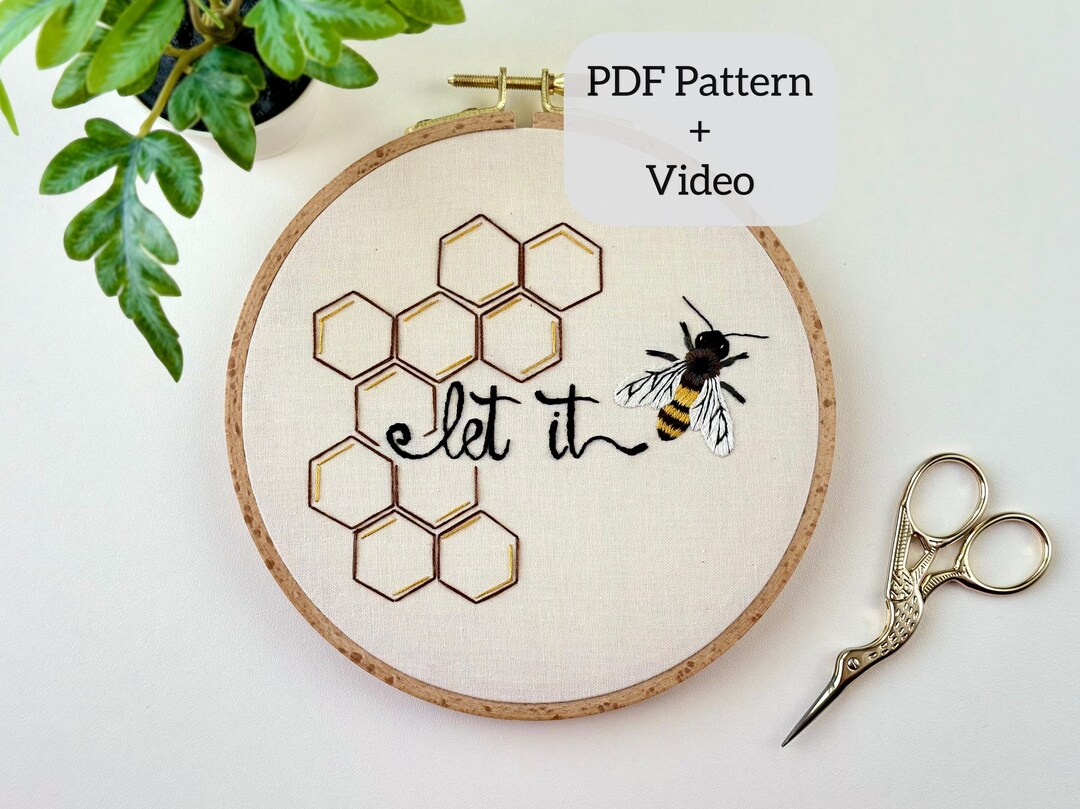 PDF Pattern Hand Embroidery, Bee Embroidery, Beginner Embroidery PDF ...