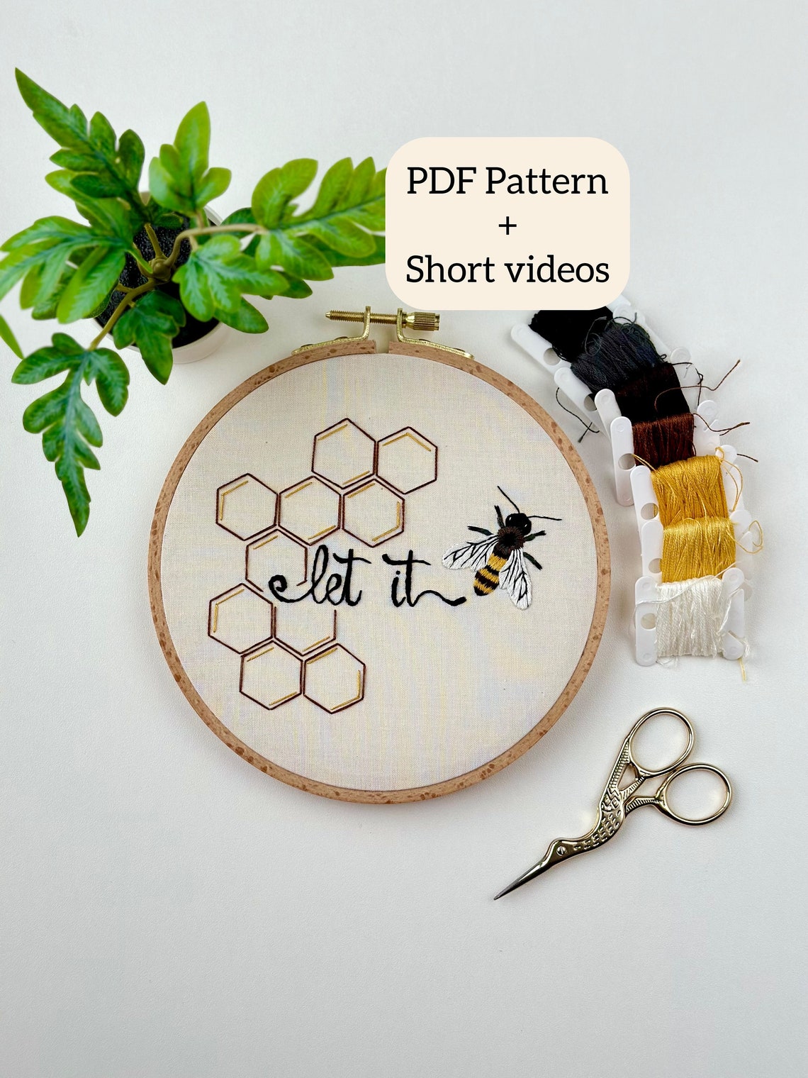 PDF Pattern Hand Embroidery, Bee Embroidery, Beginner Embroidery PDF ...